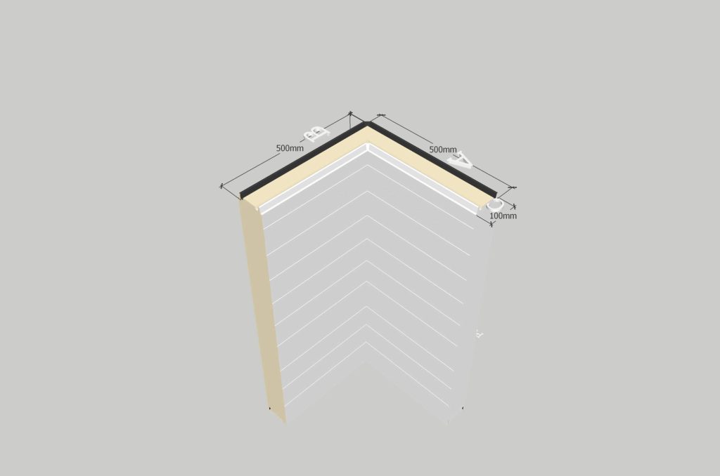 Corner sandwich panel with freezer connection (PIR) - horizontal