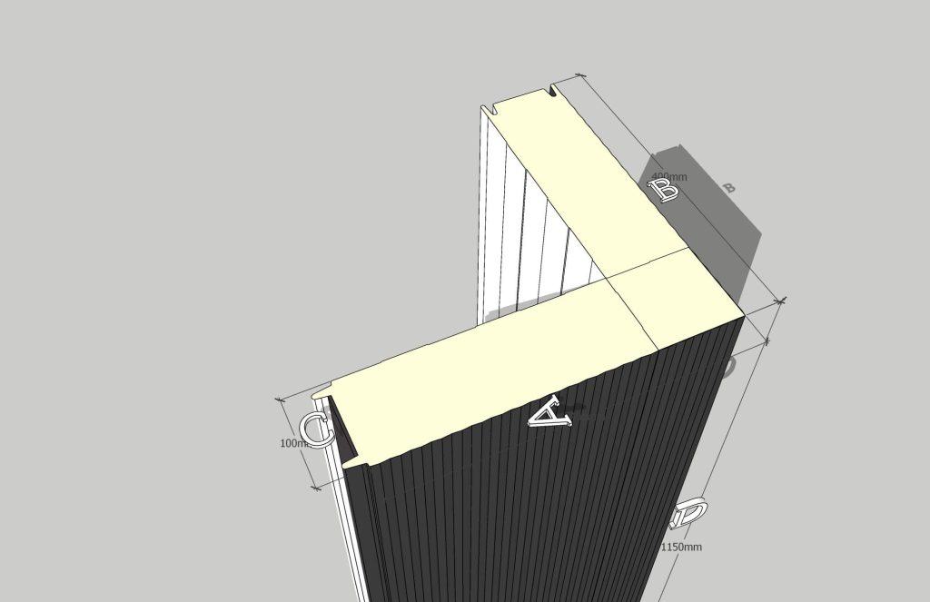 Corner sandwich panel with visible joint (PIR) - horizontal