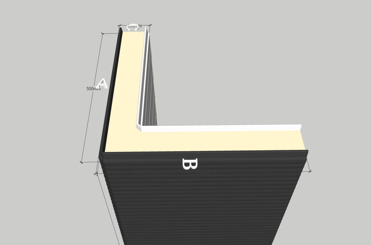 Corner sandwich panel with visible joint (PIR) - horizontal