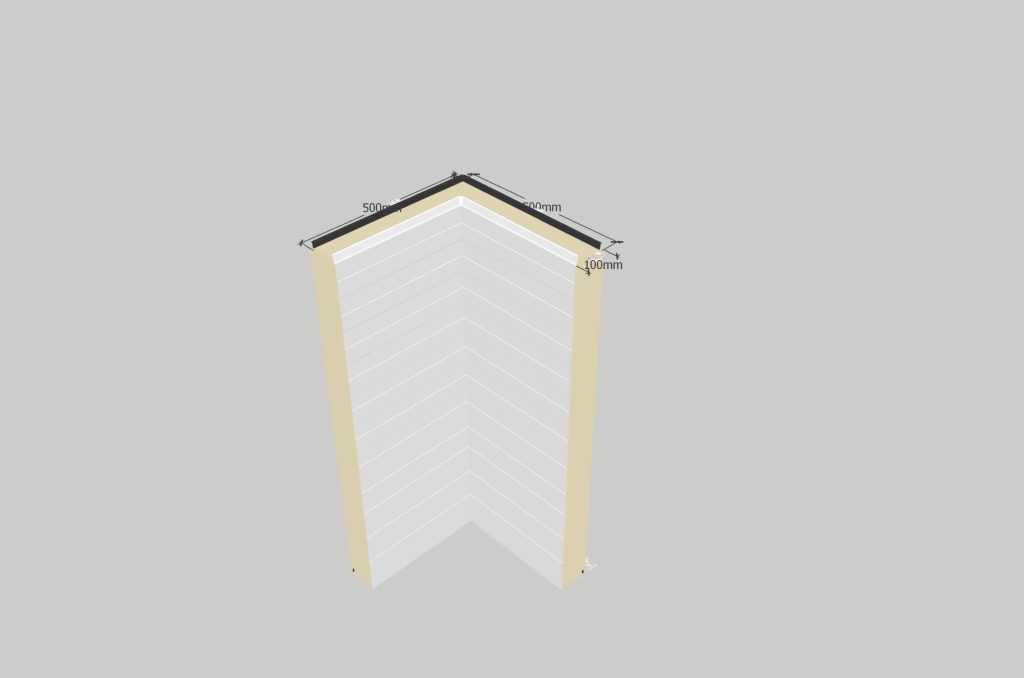 Corner sandwich panel with visible joint (PIR) - horizontal