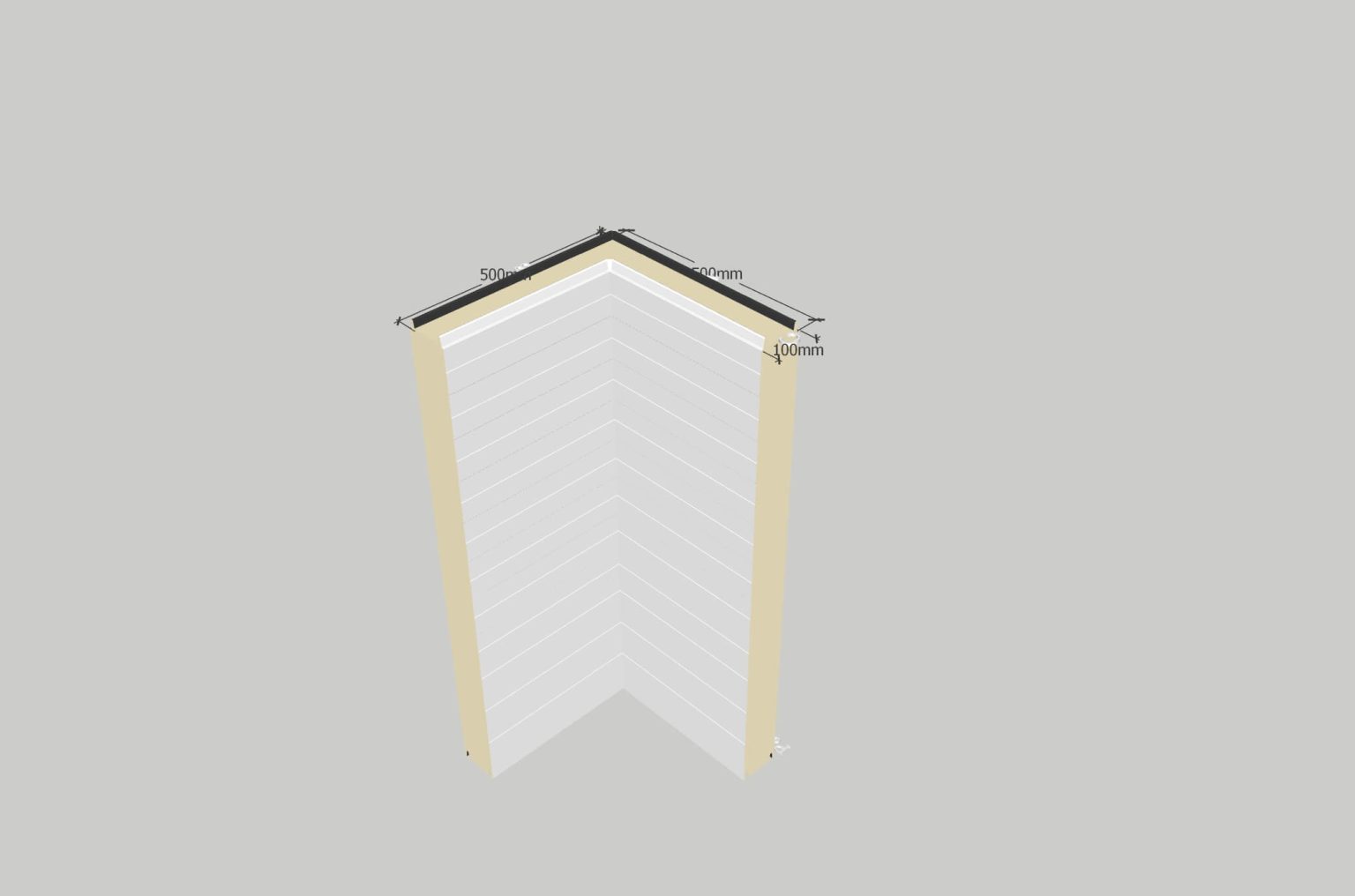 Corner sandwich panel with visible joint (PIR) - horizontal